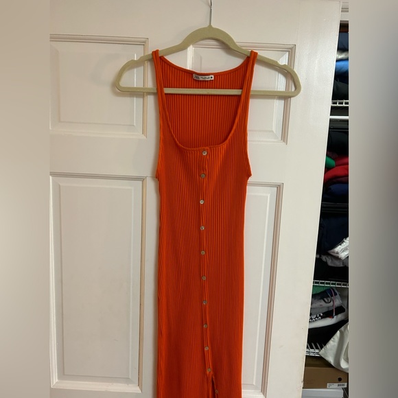 Zara | Dresses | Zara Long Orange Dress With Tiny Slit | Poshmark